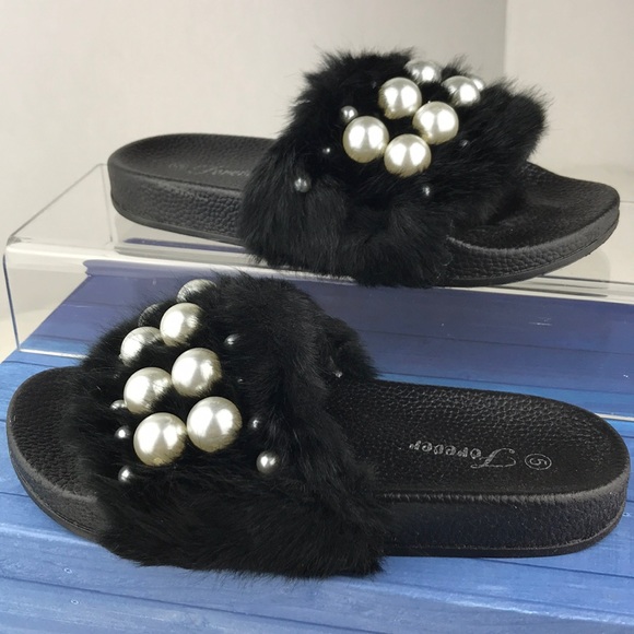 Forever 21 | Shoes | Womens Open Toe Faux Pearl Embellished Slides ...